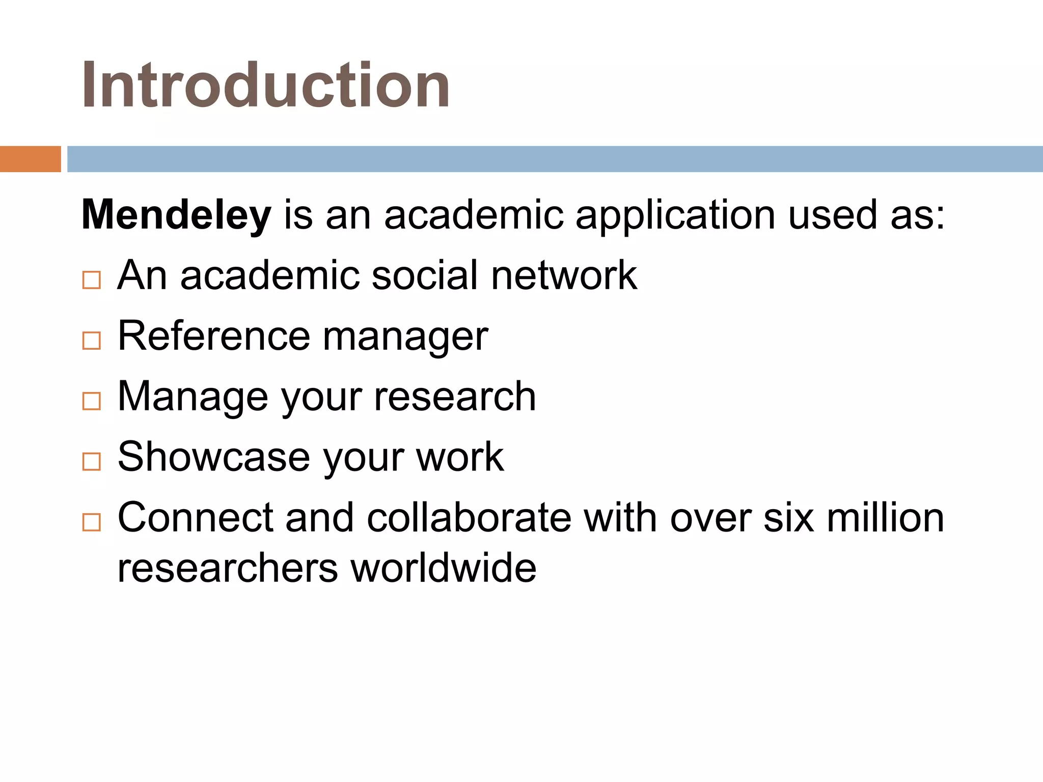 Mendeley software beginers | PPTX