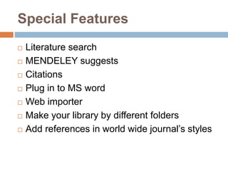 Mendeley software beginers | PPTX