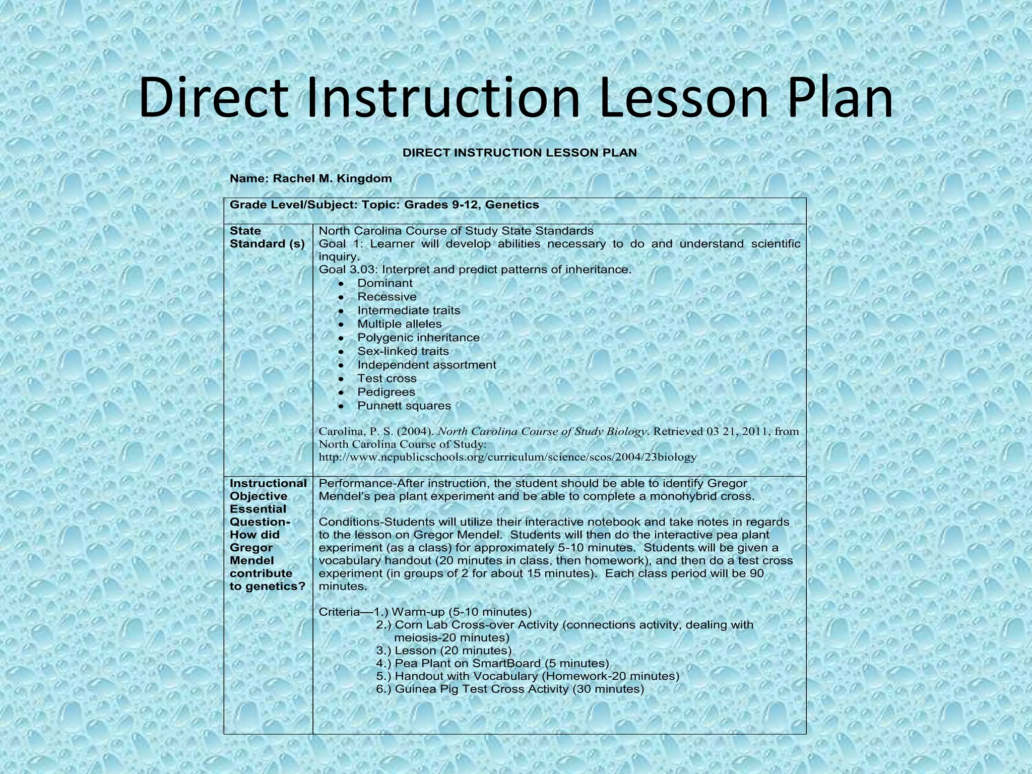 Mendelian genetics read5255 direct instruction lesson plan | PPT