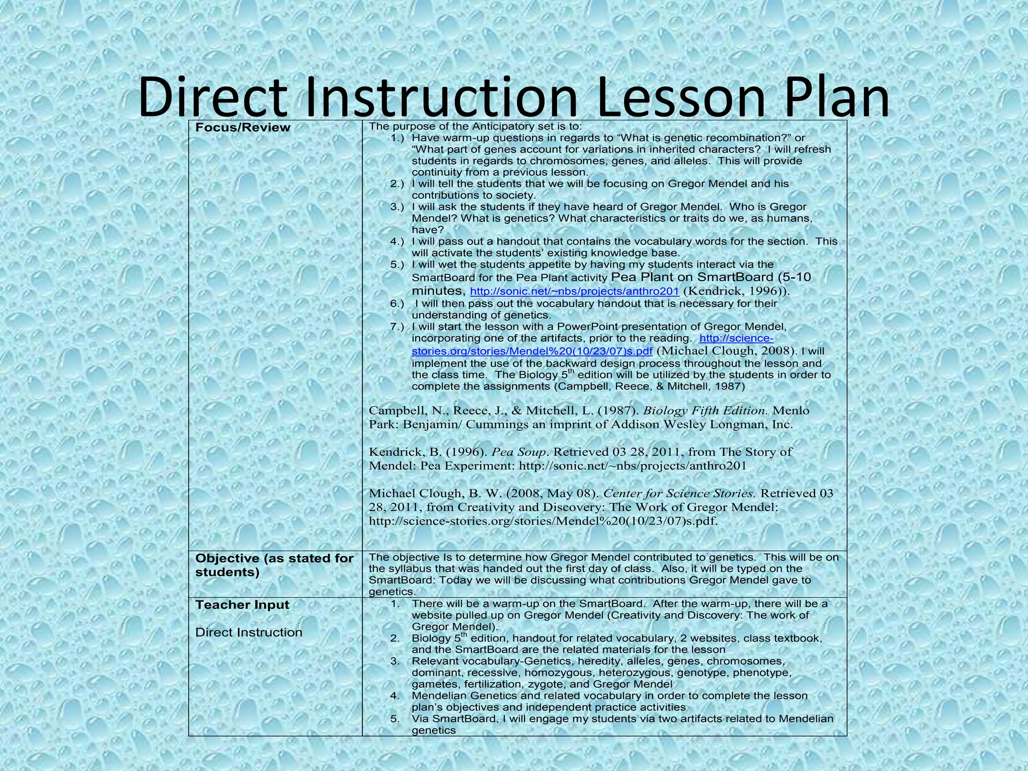 Mendelian genetics read5255 direct instruction lesson plan | PPT