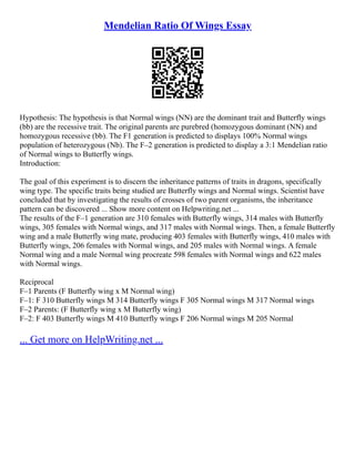 Mendelian Ratio Of Wings Essay | PDF