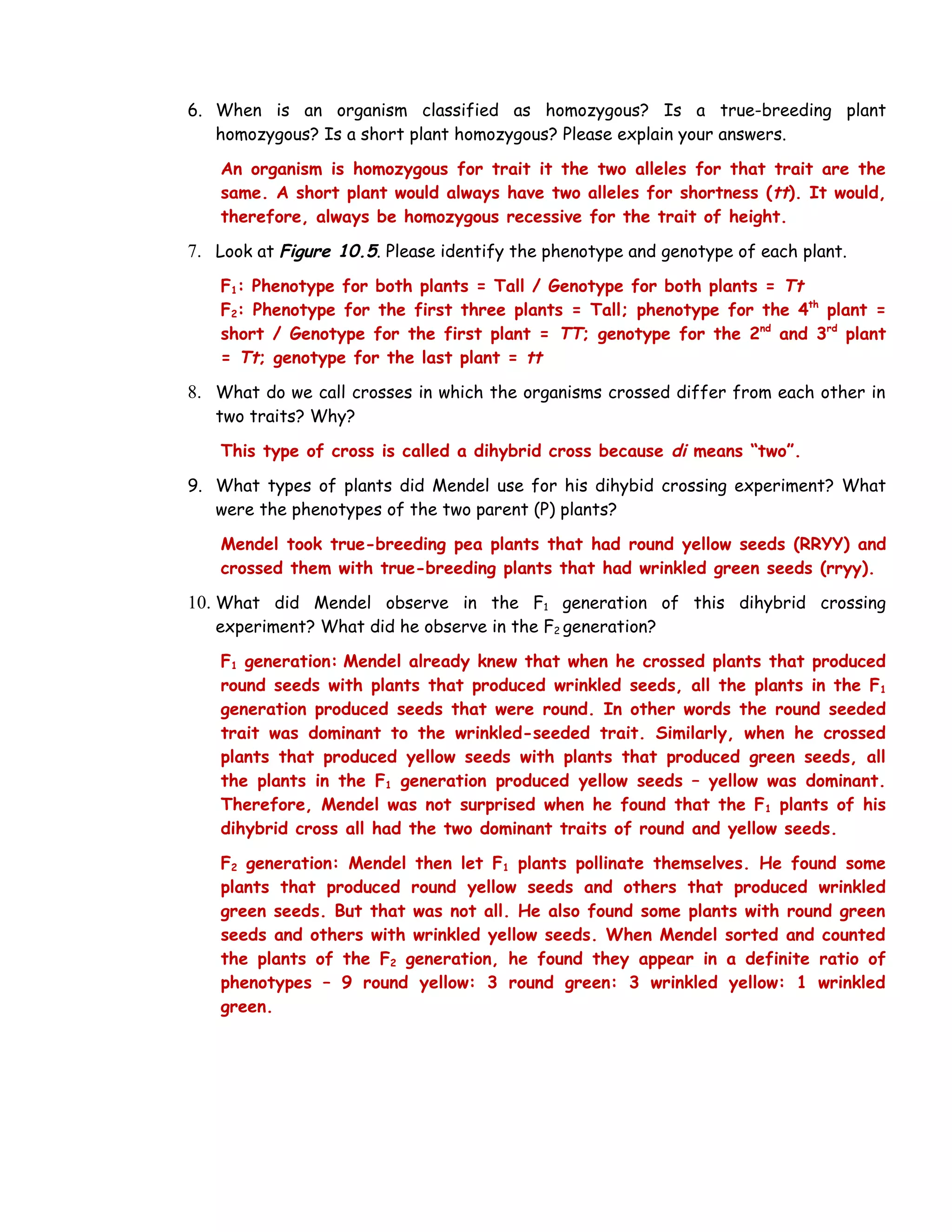 Mendel's laws of heredity part 3 (pp.258-259)-answer key | DOC