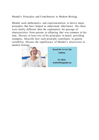 Mendels Principles and Contribution to Modern BiologyMendel use | DOCX