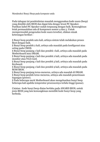 Mendeteksi bunyi beep pada komputer anda | DOCX