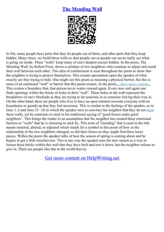 Mending Wall Essay | PDF