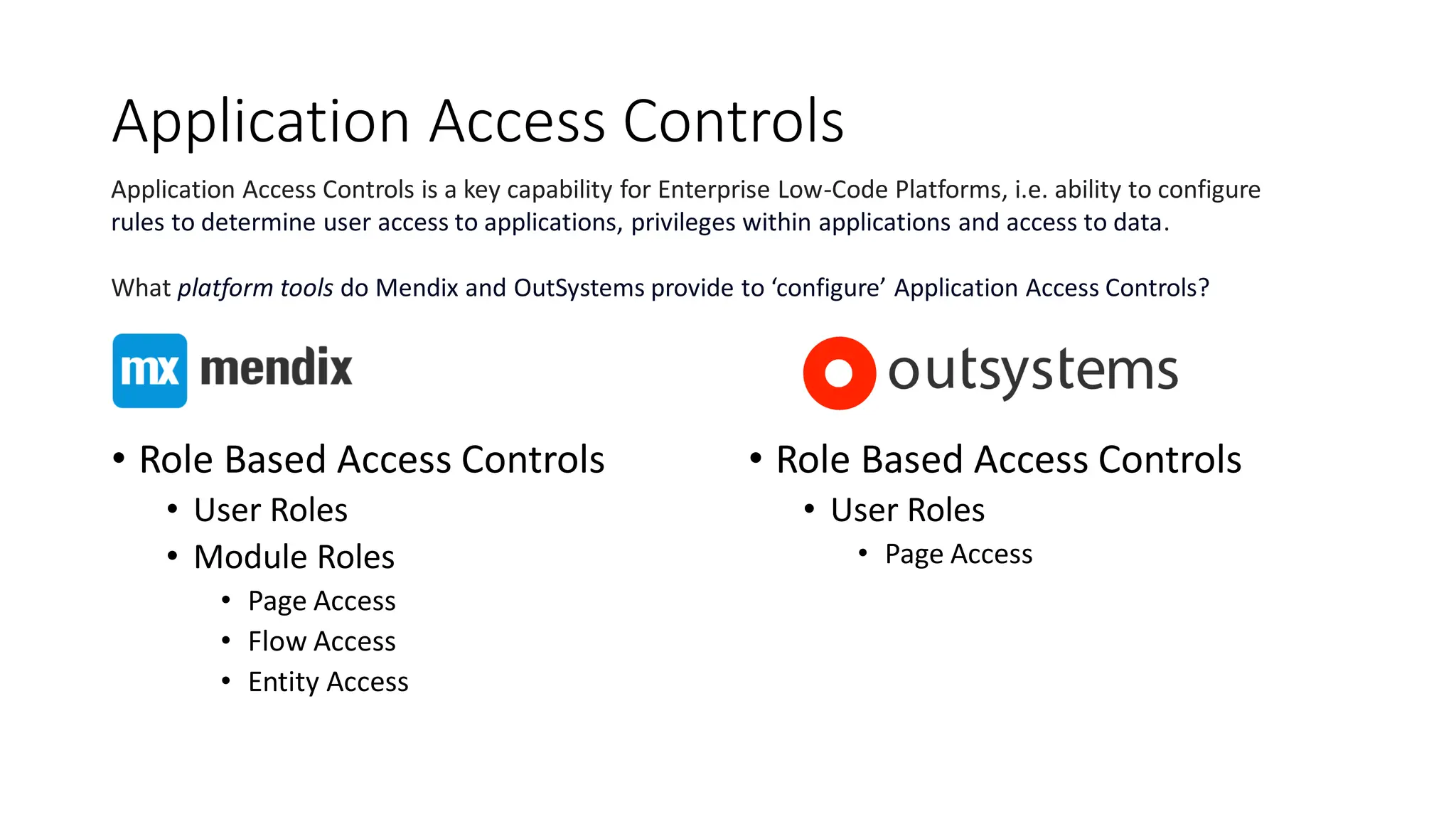 Mendix vs OutSystems - Access Controls | PDF