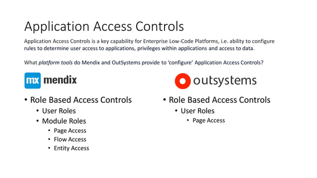 Mendix vs OutSystems - Access Controls | PDF