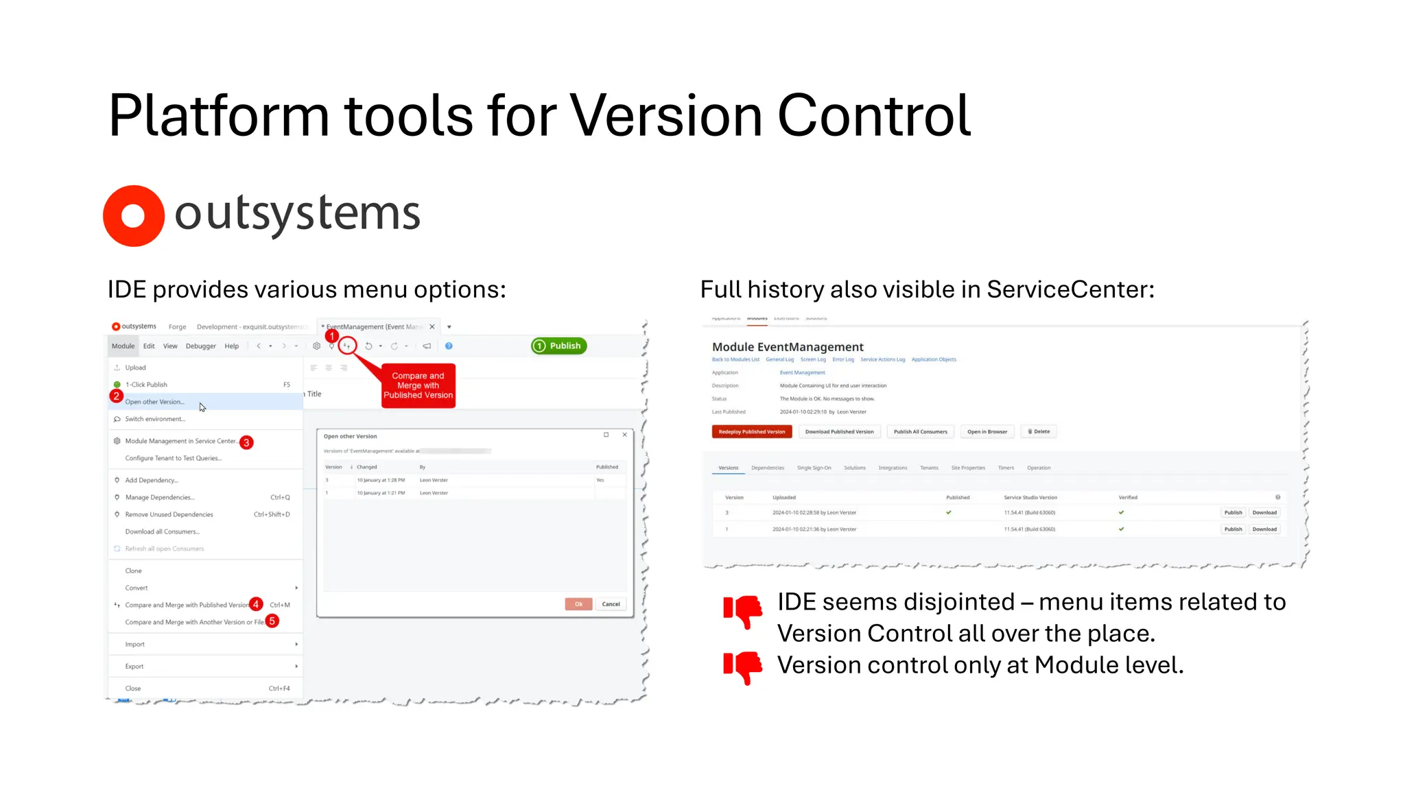 Mendix vs. OutSystems - Version Control | PDF