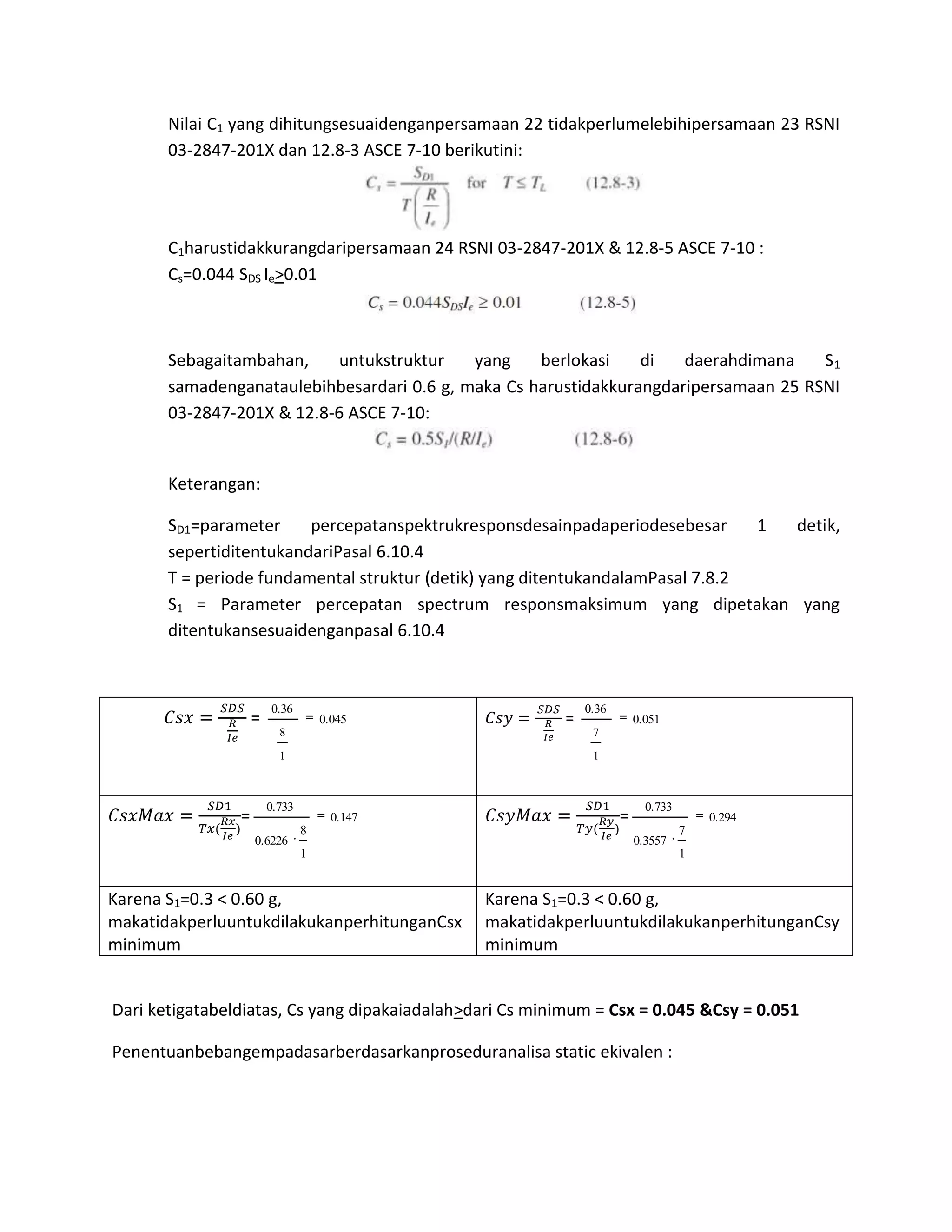 Menentukan beban seismik dasar & distribusi vertikal gaya gempa rsni 03 2847 20 xx & asce 7 10 ...