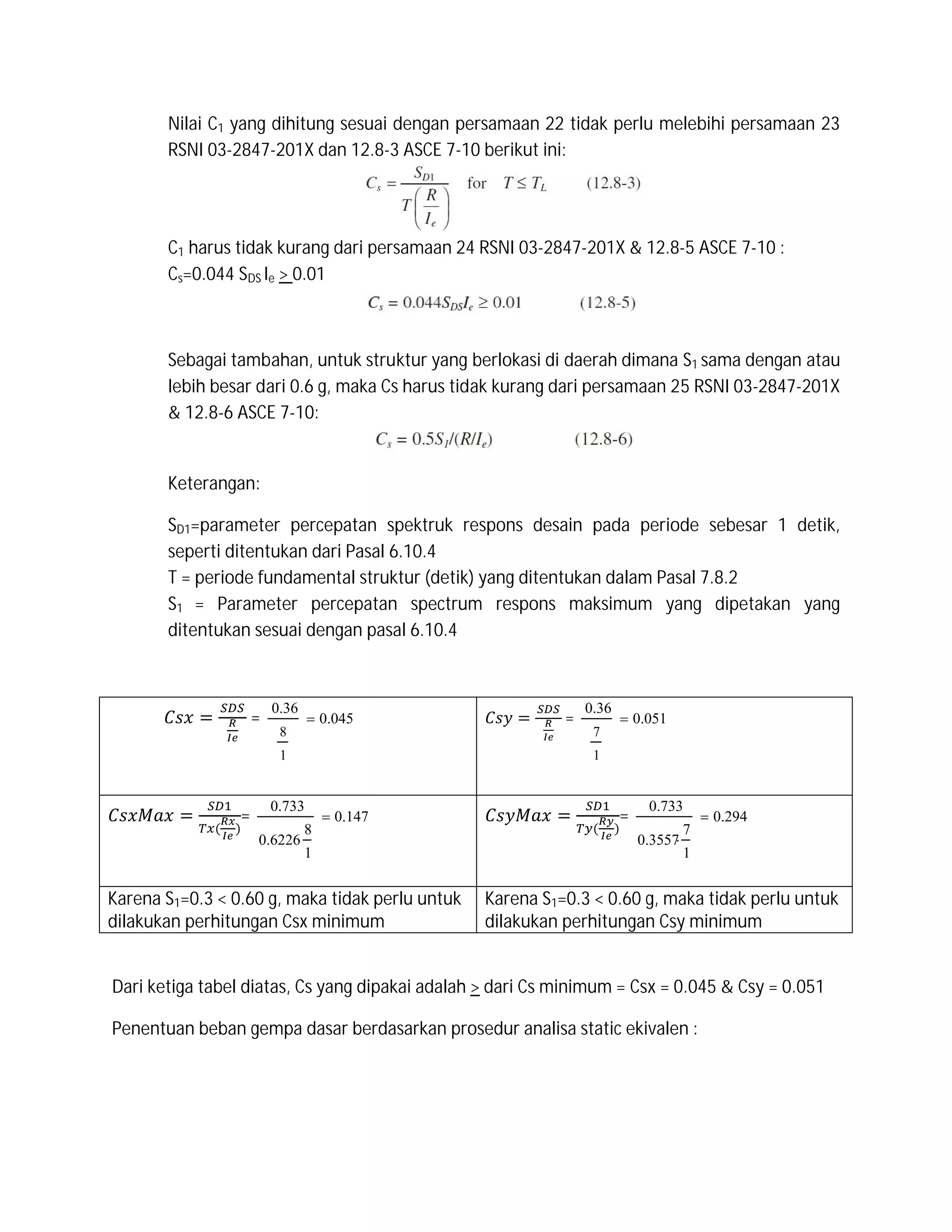 Menentukan beban seismik dasar & distribusi vertikal gaya gempa rsni 03 2847 20 xx & asce 7 10 ...