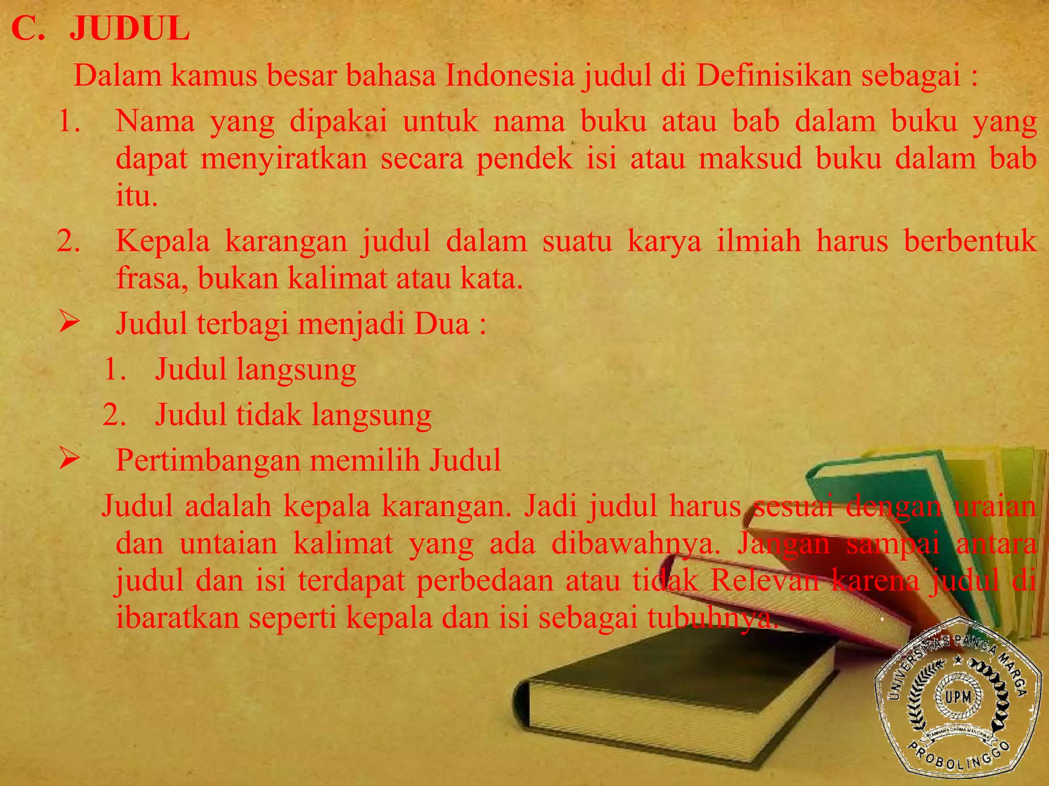 Menentukan tema, topik dan judul | PPT