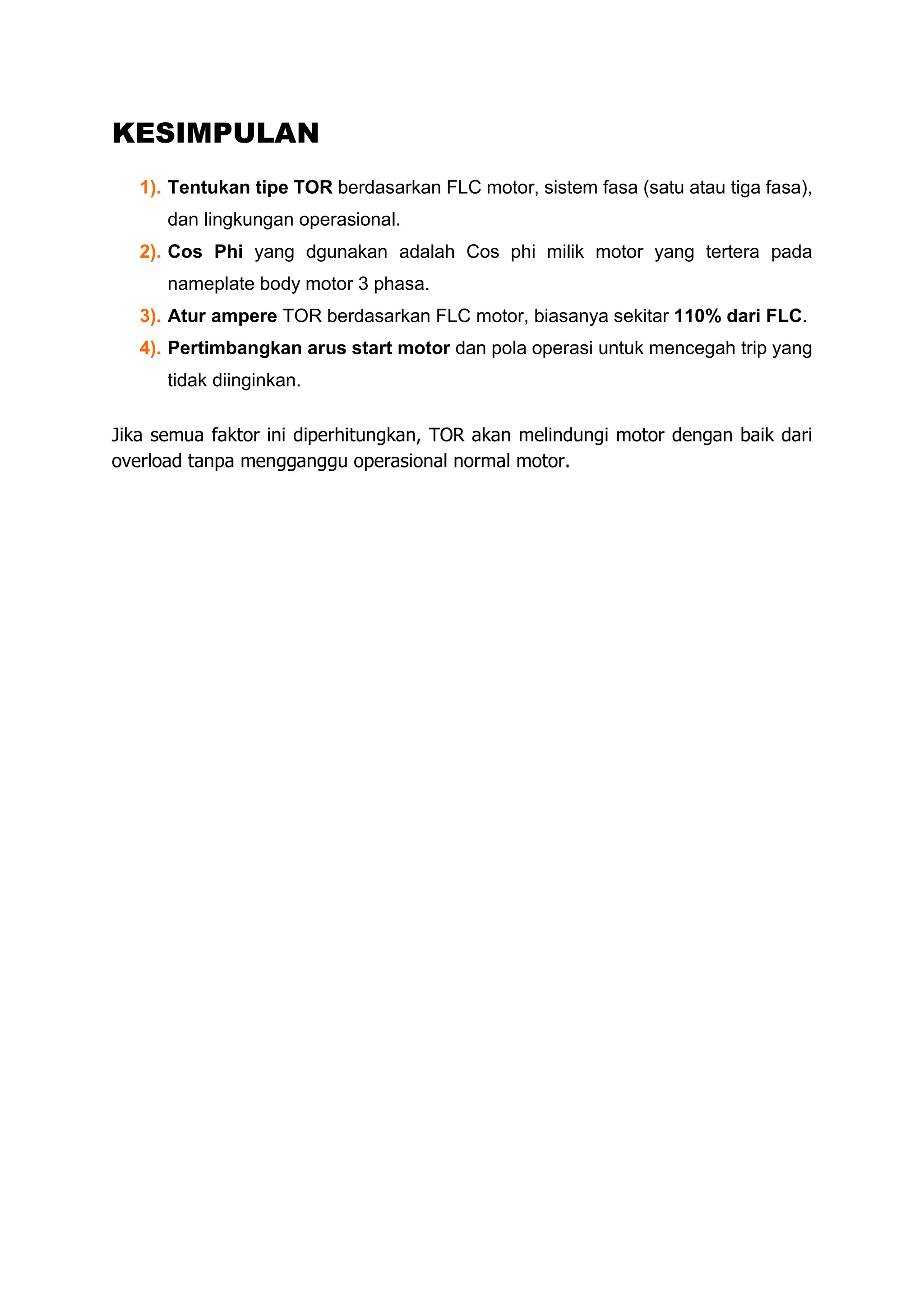 MENENTUKAN TYPE THERMAL OVERLOAD RELAY (TOR) yang DIBUTUHKAN dan ...