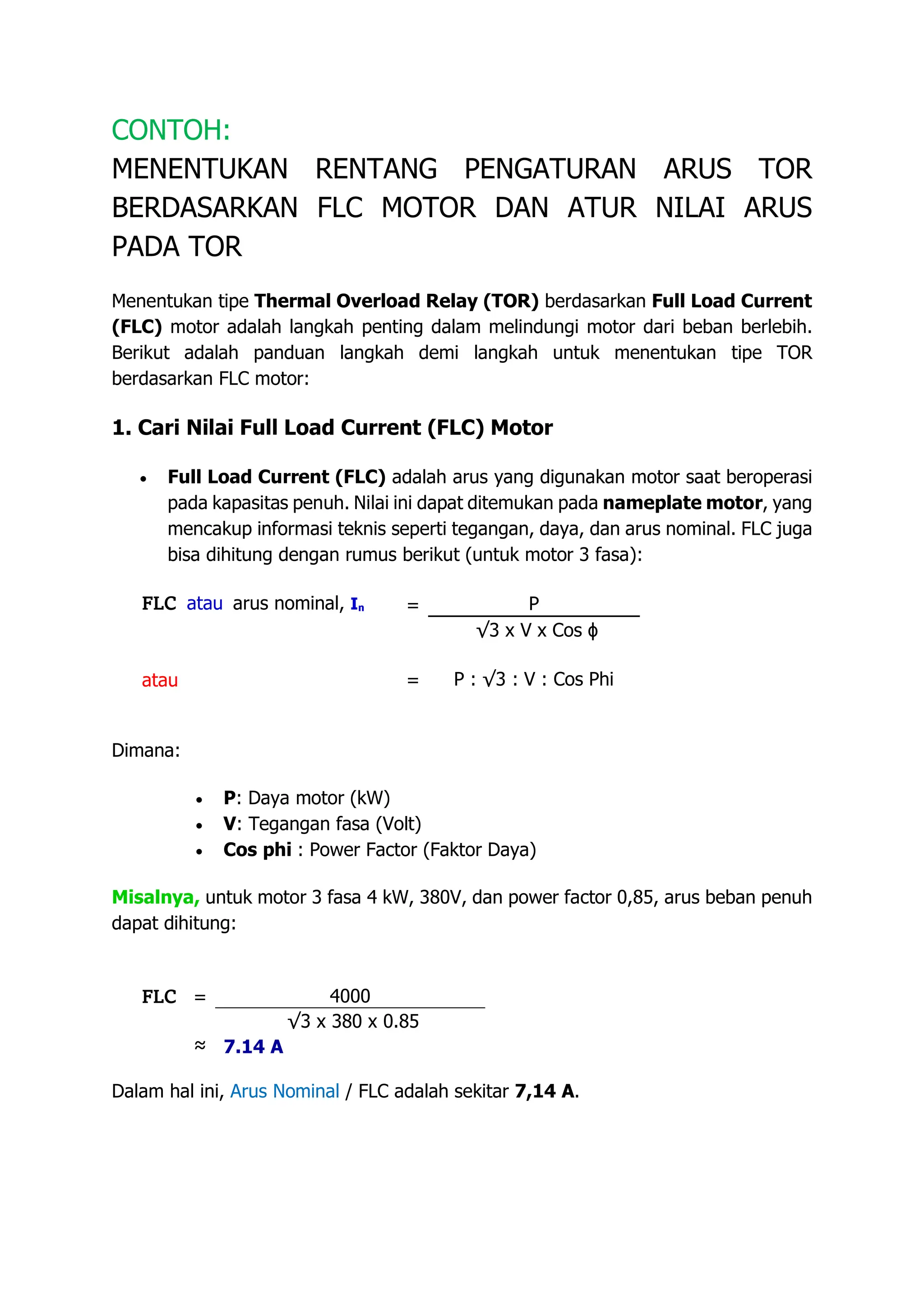 MENENTUKAN TYPE THERMAL OVERLOAD RELAY (TOR) yang DIBUTUHKAN dan ...