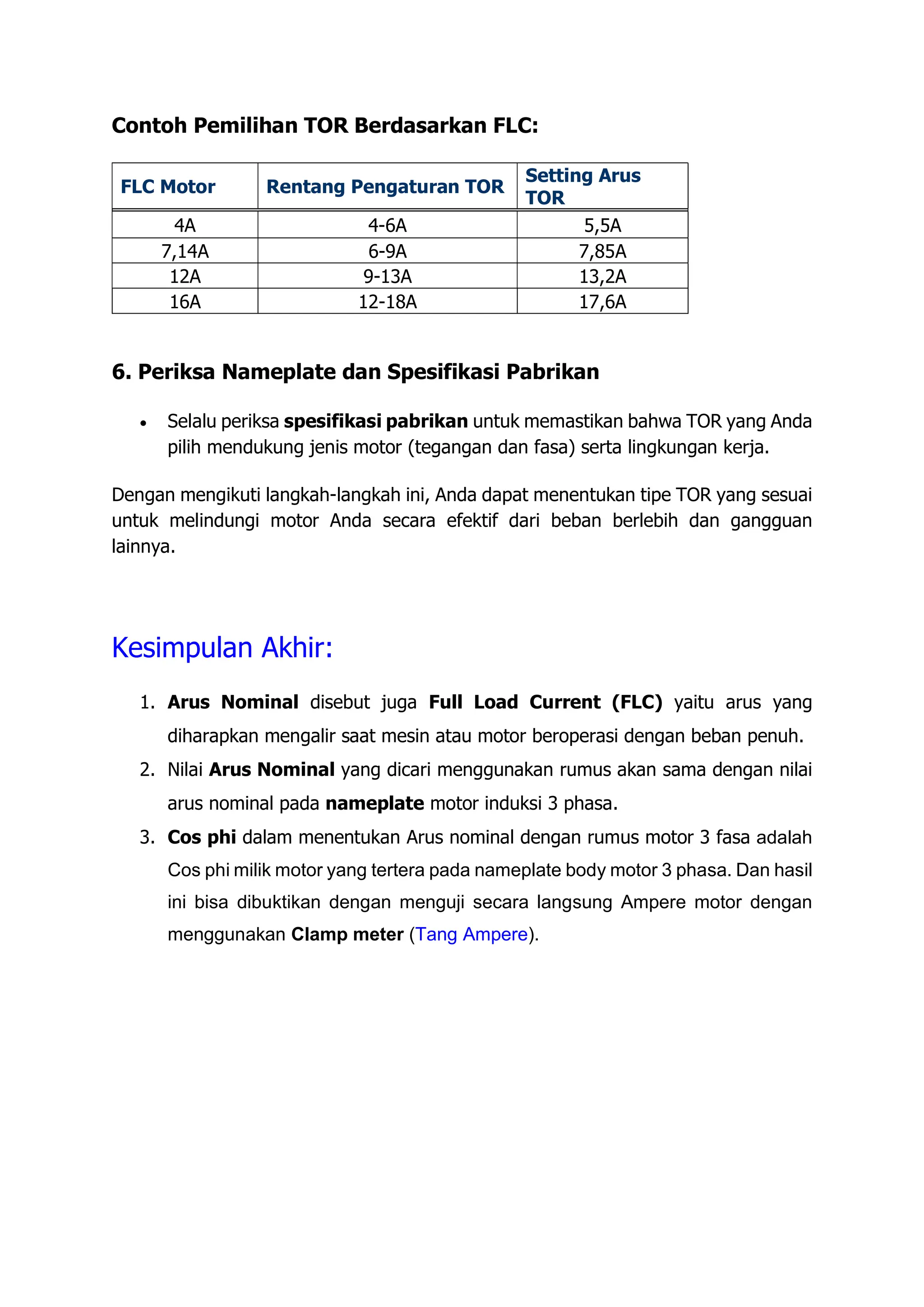 MENENTUKAN TYPE THERMAL OVERLOAD RELAY (TOR) yang DIBUTUHKAN dan ...