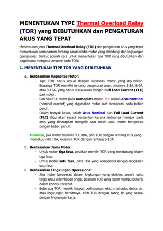 MENENTUKAN TYPE THERMAL OVERLOAD RELAY (TOR) yang DIBUTUHKAN dan ...