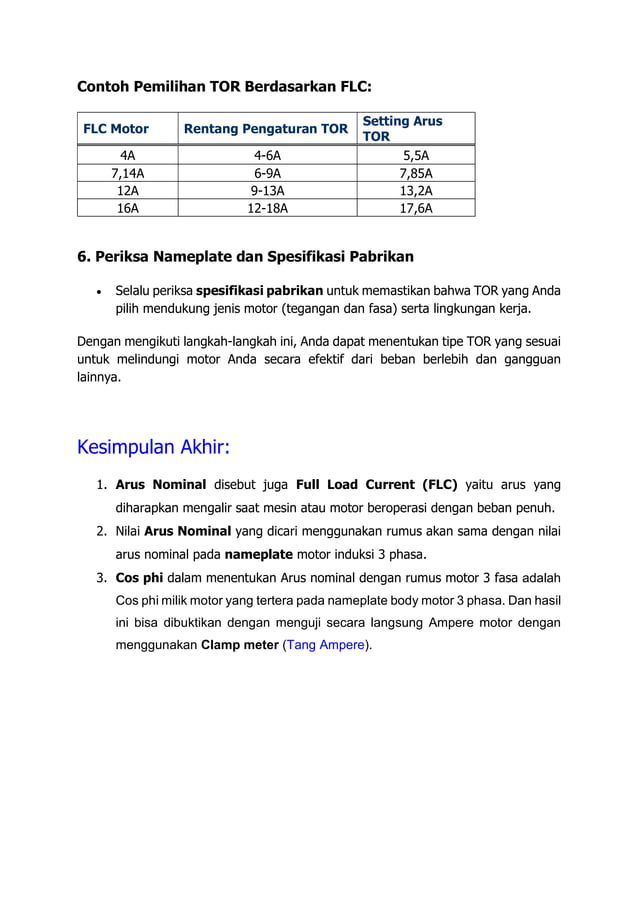 MENENTUKAN TYPE THERMAL OVERLOAD RELAY (TOR) yang DIBUTUHKAN dan ...