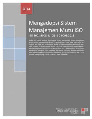 Mengadopsi Sistem Manajemen Mutu ISO | PDF