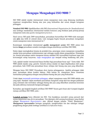 Mengadopsi Sistem Manajemen Mutu ISO | PDF