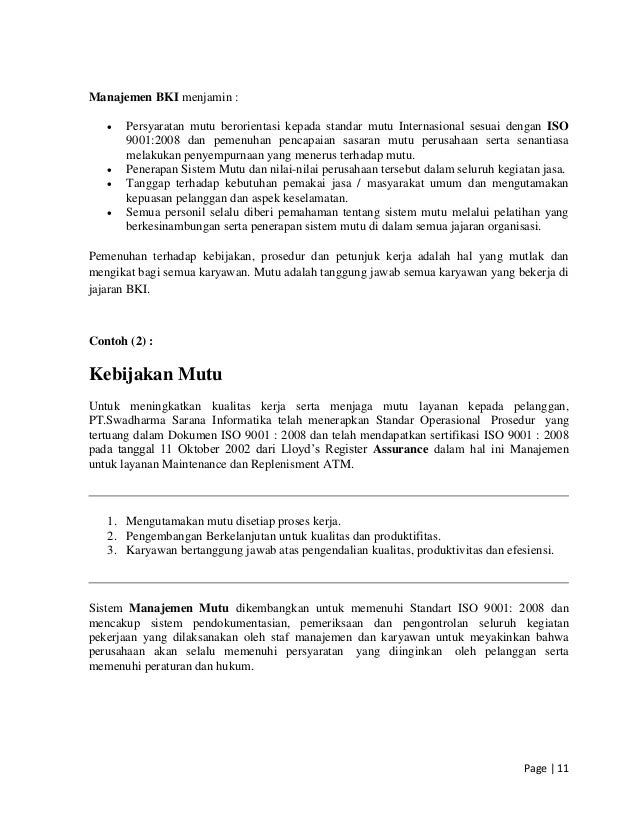 Contoh Sasaran Mutu Iso 9001 - mustbing