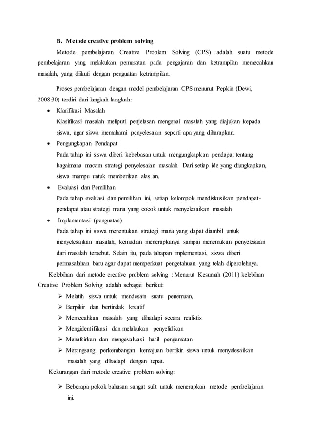 Mengajar dengan metode penemuan, creative problem solving, problem posing, dan resource based ...