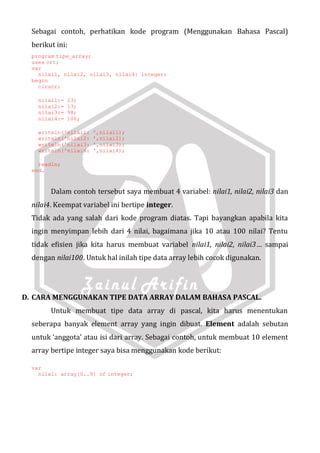 PEMROGRAMAN DASAR KD. Menganalisis penggunaan array untuk penyimpanan ...