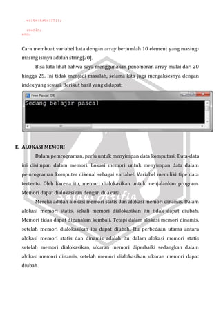 PEMROGRAMAN DASAR KD. Menganalisis penggunaan array untuk penyimpanan ...