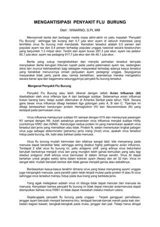 MENGANTISIPASI FLU BURUNG (AVIAN INFLUENZA) by : Winarno | PDF