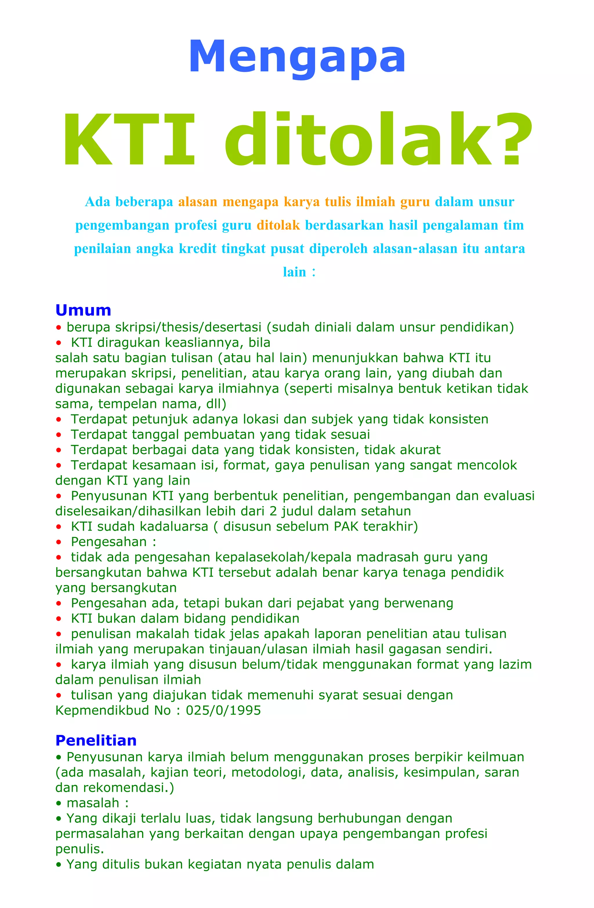 Mengapa KTI Ditolak ? | DOC