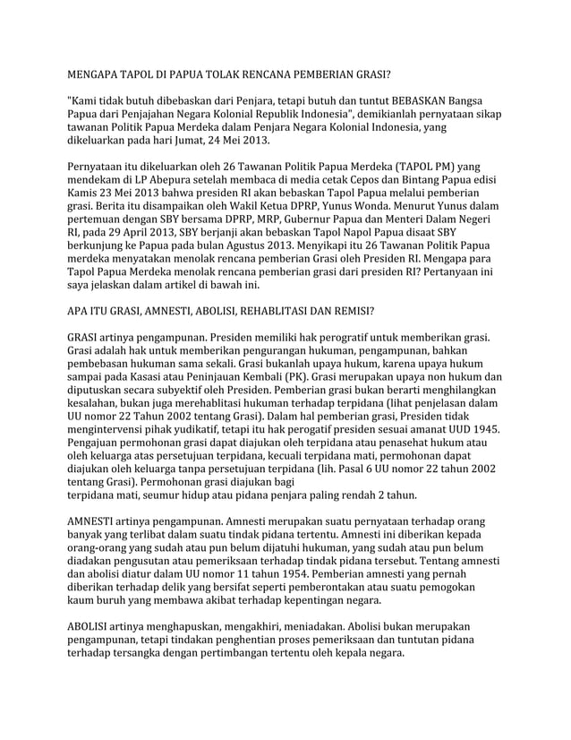 Mengapa tapol di papua tolak rencana pemberian grasi | PDF
