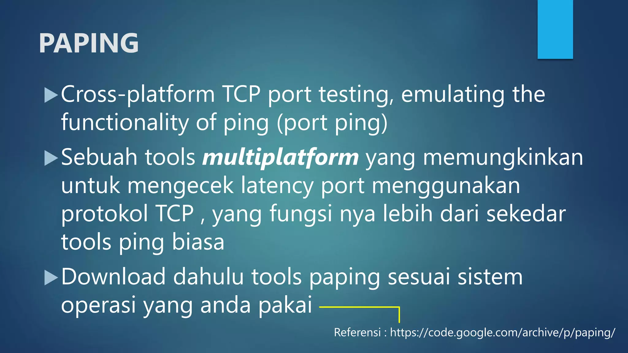 Mengecek koneksi ip dan port menggunakan protocol tcp | PDF