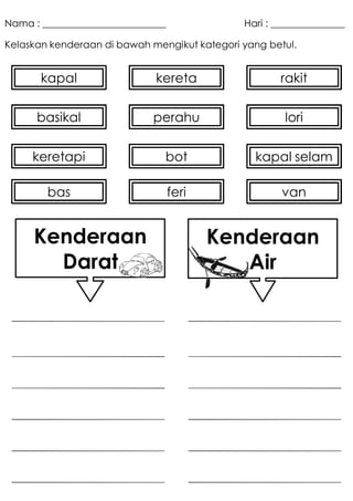 Mengelaskan kenderaan darat & kenderaan air[1] | PDF