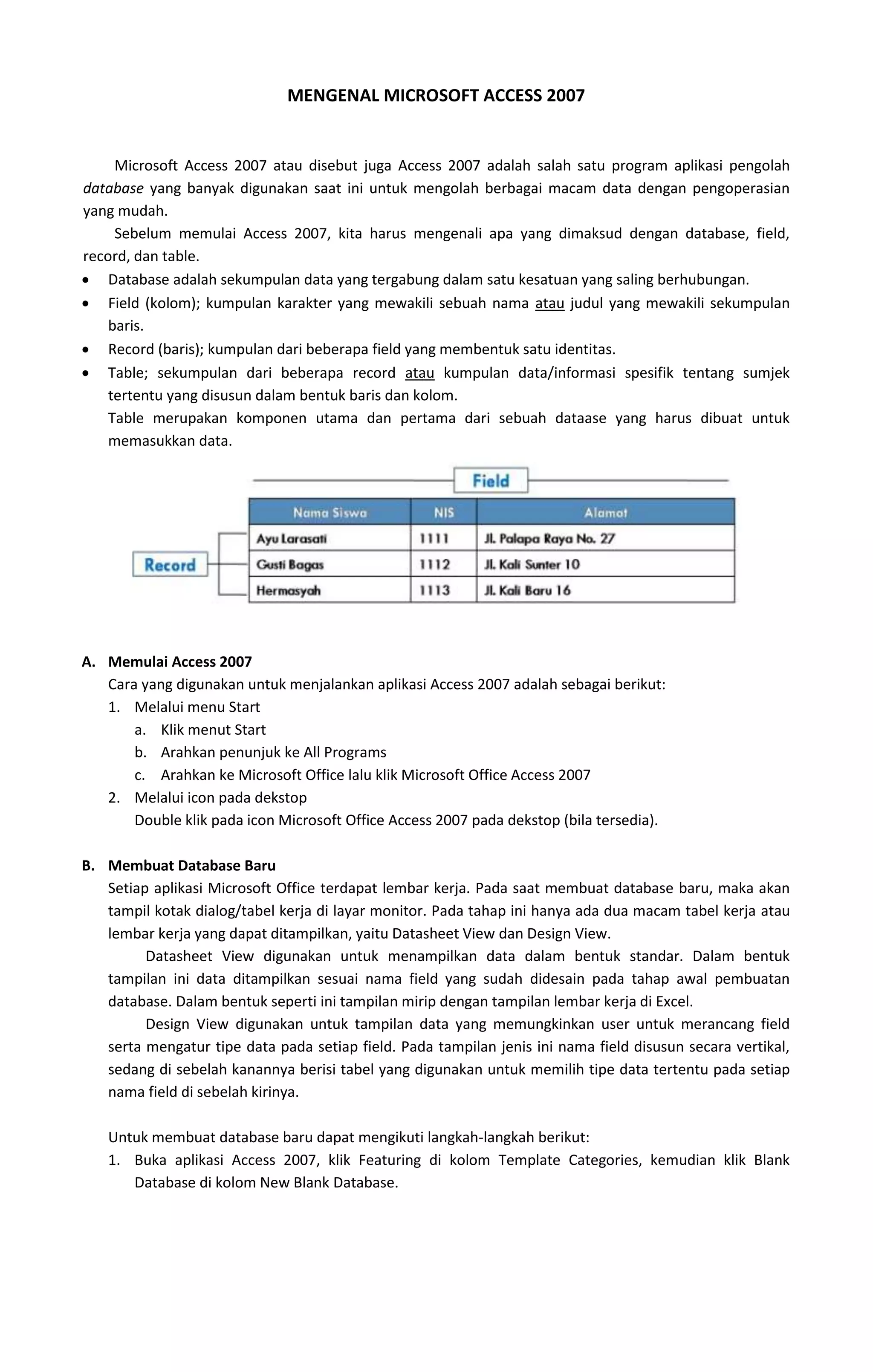 Mengenal access 2007 | PDF
