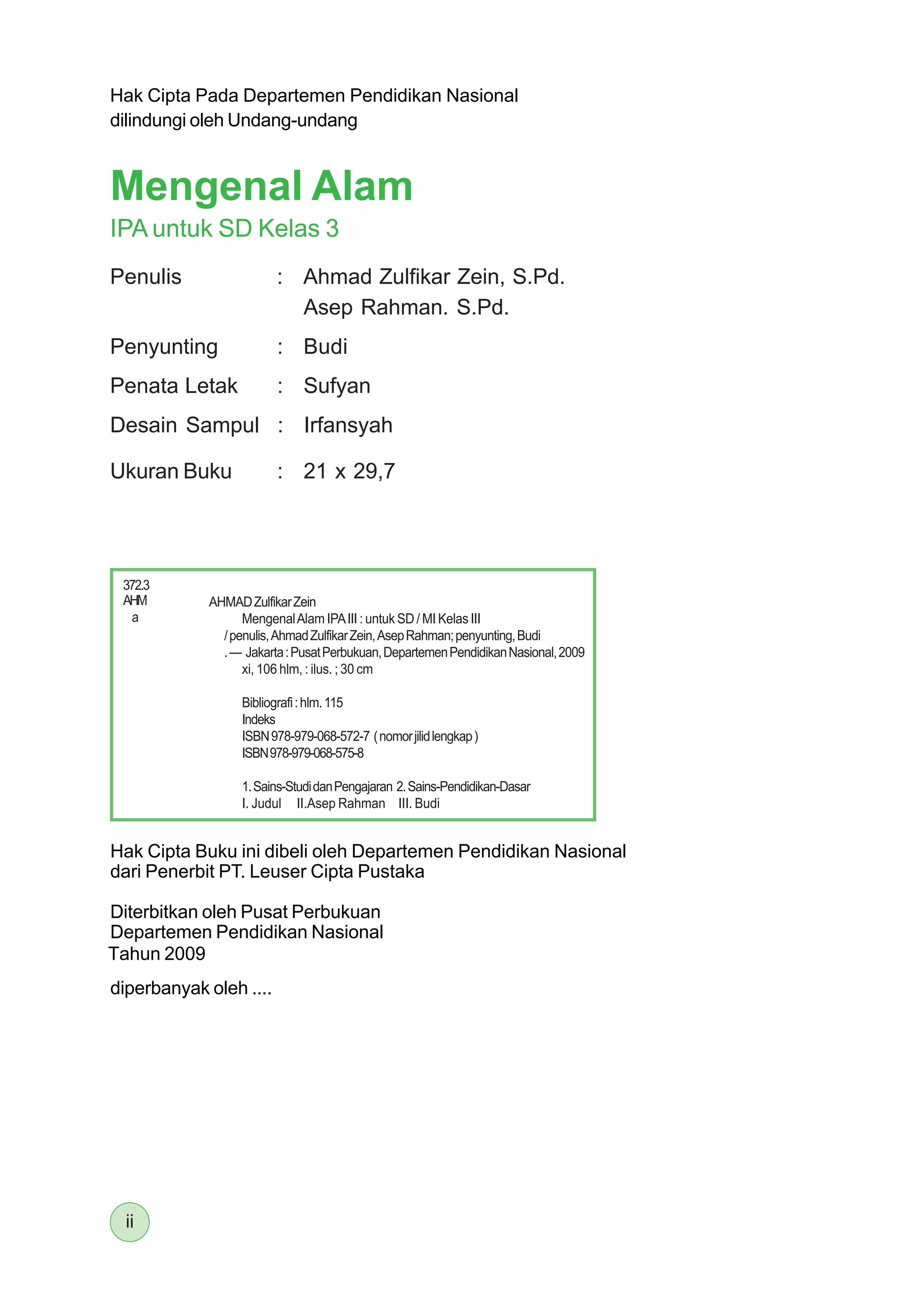 Mengenal alam, ipa kelas 3 - ahmad zulfikar zein | PDF