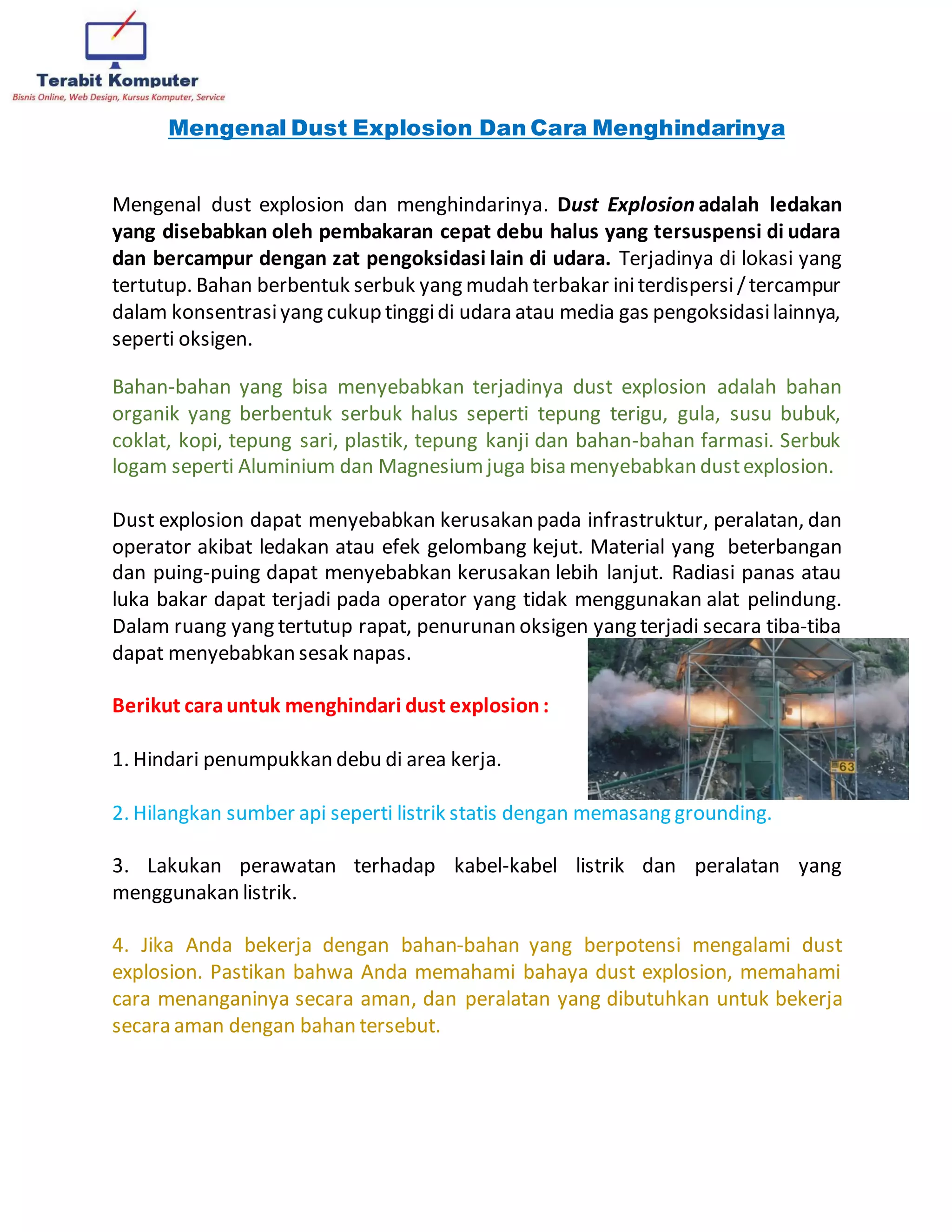 Mengenal dust explosion dan cara menghindarinya | PDF