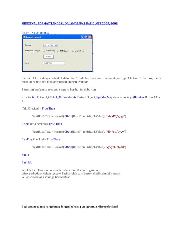 Mengenal format tanggal dalam visual basic | DOC