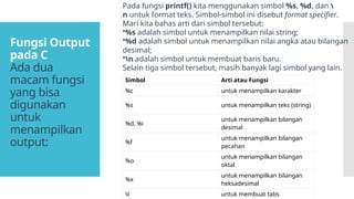 Mengenal fungsi Input dan Output dalam bahasa pemograman c | PPTX