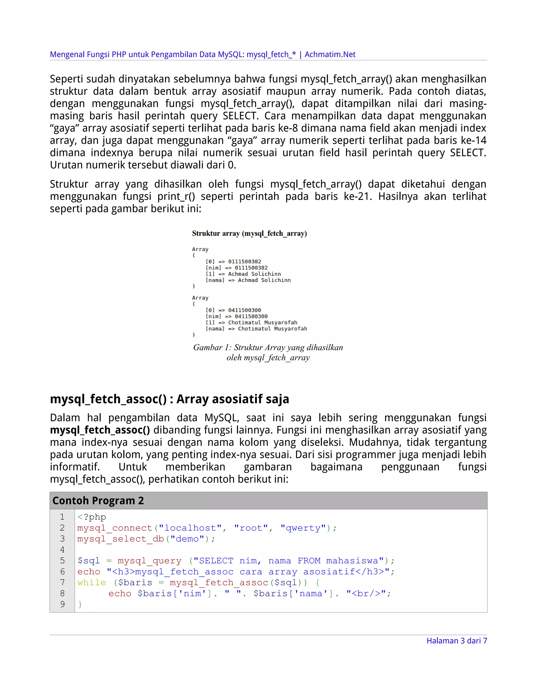 Mengenal fungsi php untuk pengambilan data my sql: mysql fetch | PDF