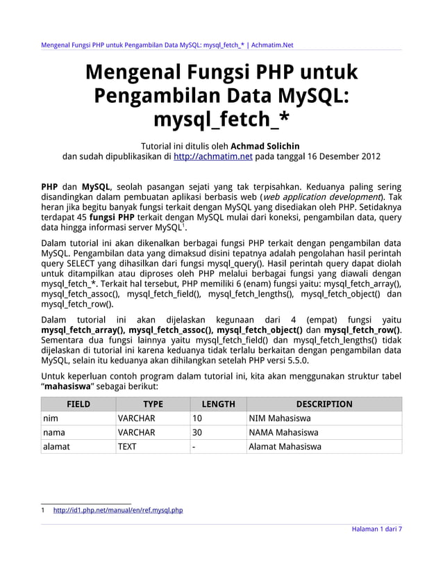 Mengenal fungsi php untuk pengambilan data my sql: mysql fetch | PDF