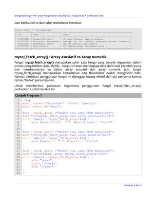 Mengenal fungsi php untuk pengambilan data my sql: mysql fetch | PDF