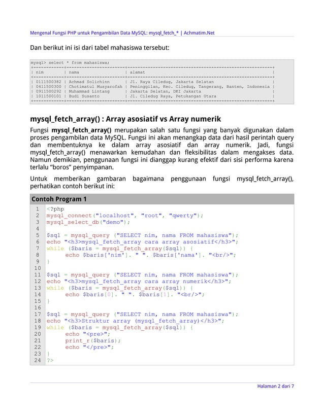 Mengenal fungsi php untuk pengambilan data my sql: mysql fetch | PDF