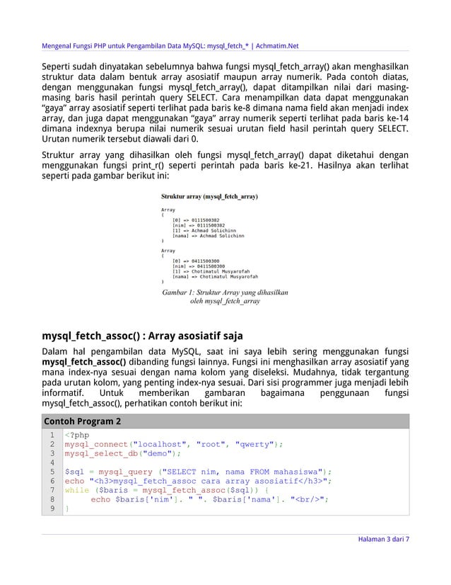 Mengenal fungsi php untuk pengambilan data my sql: mysql fetch | PDF