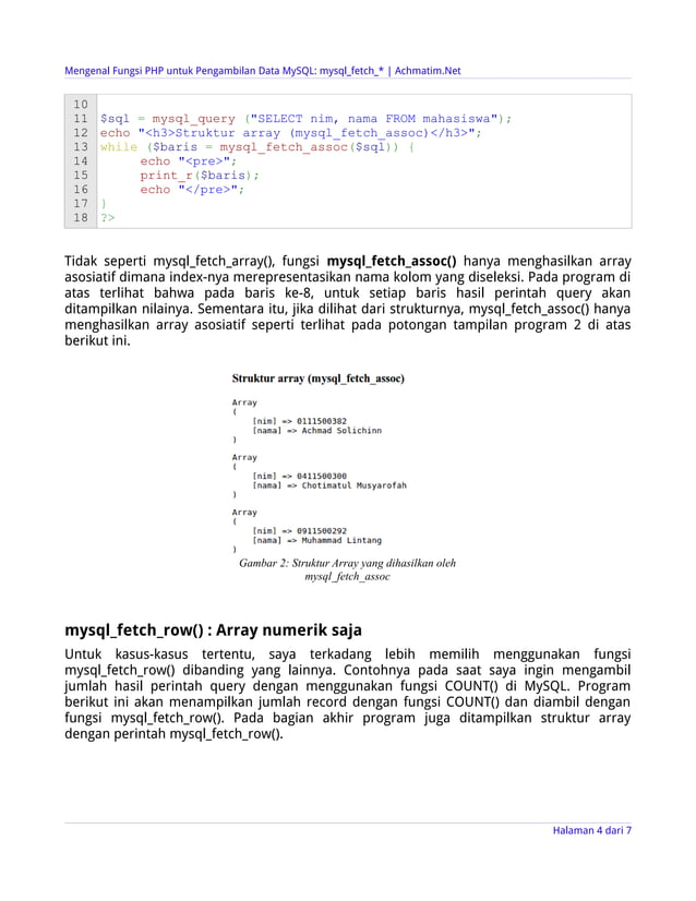 Mengenal fungsi php untuk pengambilan data my sql: mysql fetch | PDF