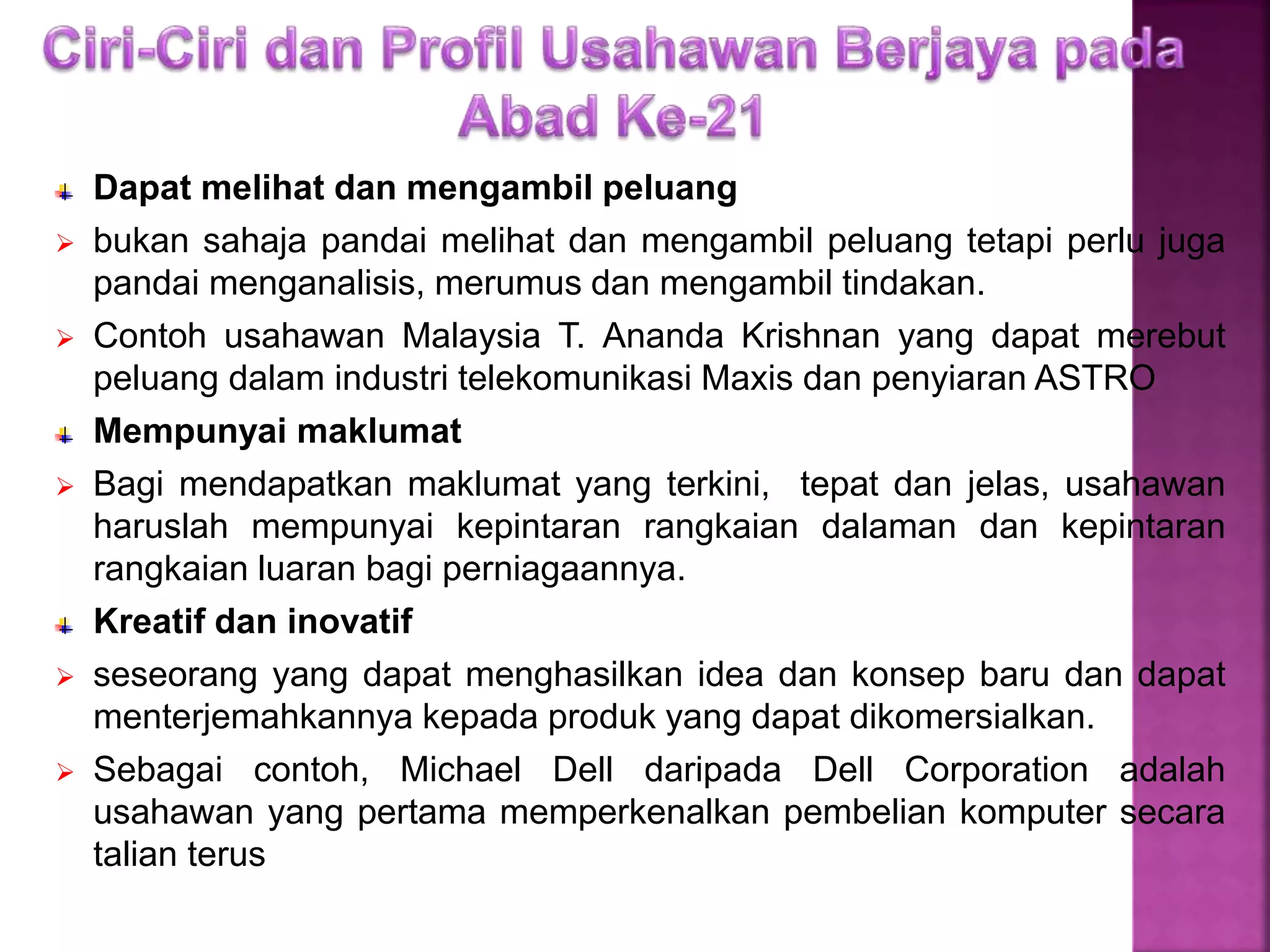 Mengenali ciri - ciri usahawan | PPTX