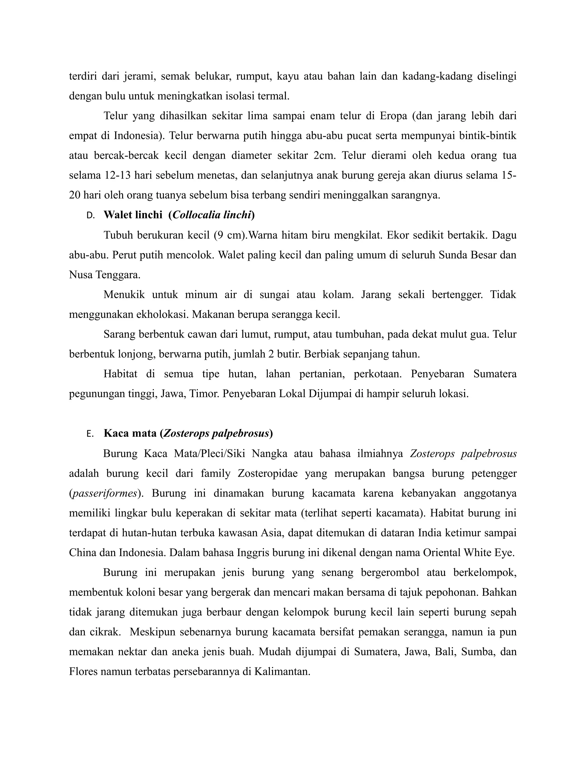 Mengenal jenis burung | DOC