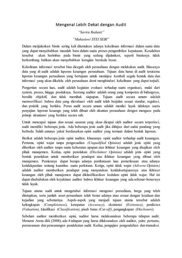 Mengenal lebih dekat dengan audit Mengenal lebih dekat dengan audit