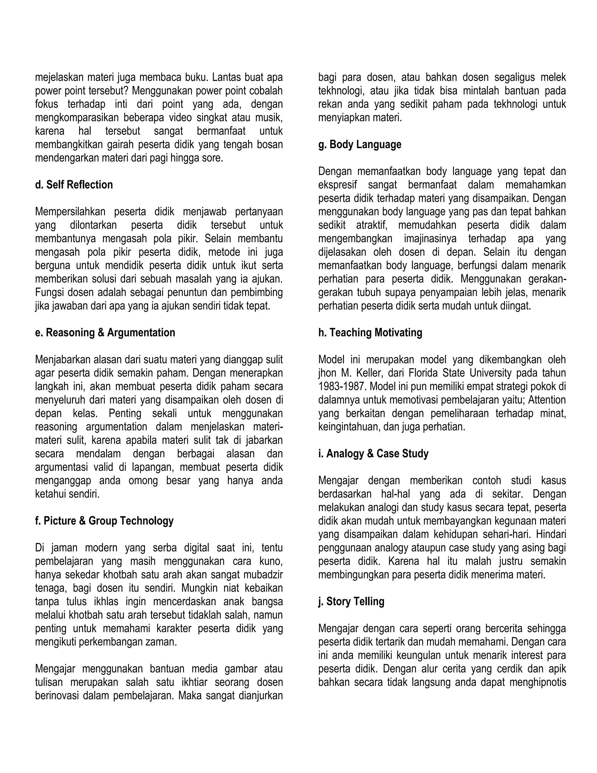 Mengenal metode dan teknik mengajar dosen masa kini | PDF