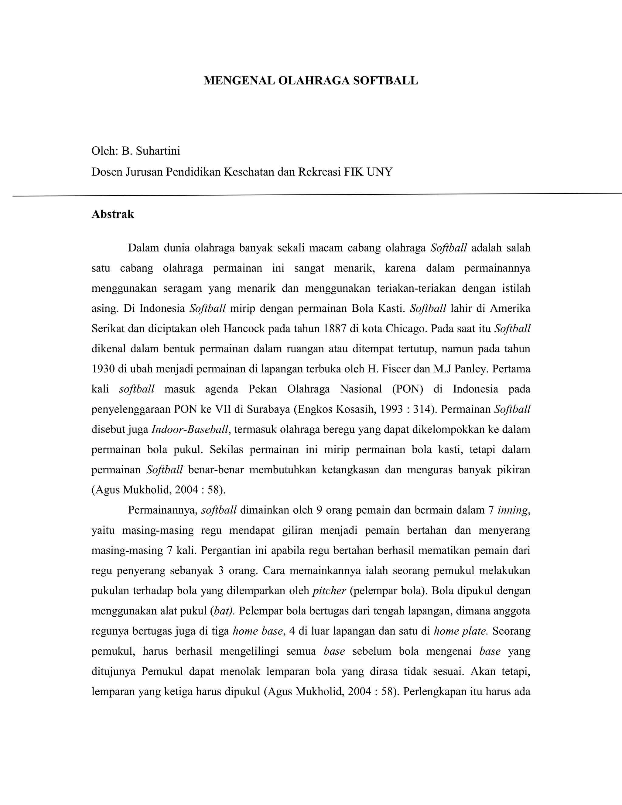 Mengenal olahraga softball | PDF