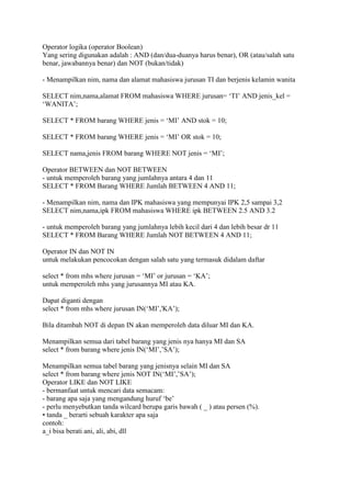 Mengenal operasi dasar sql | PDF
