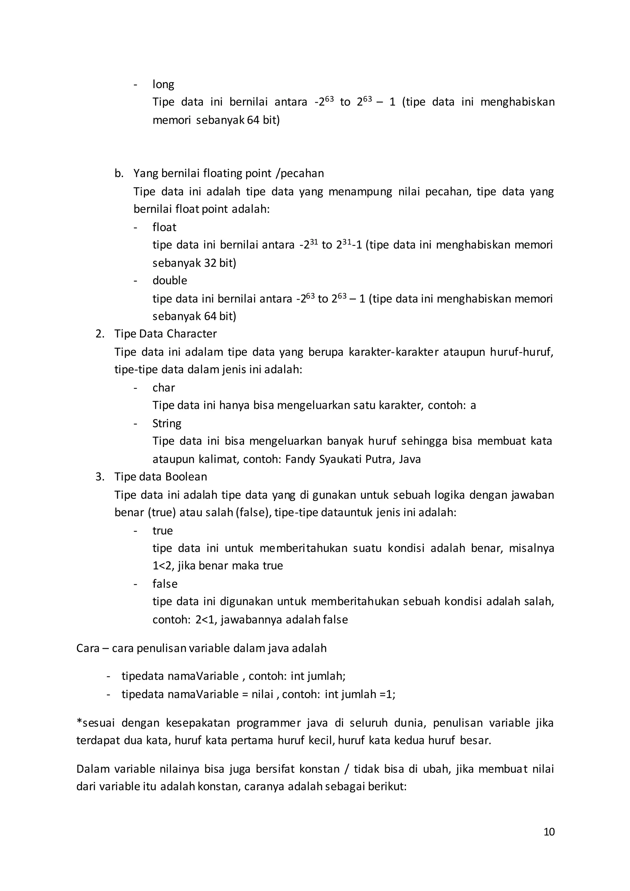 Mengenal pemrograman java | DOCX