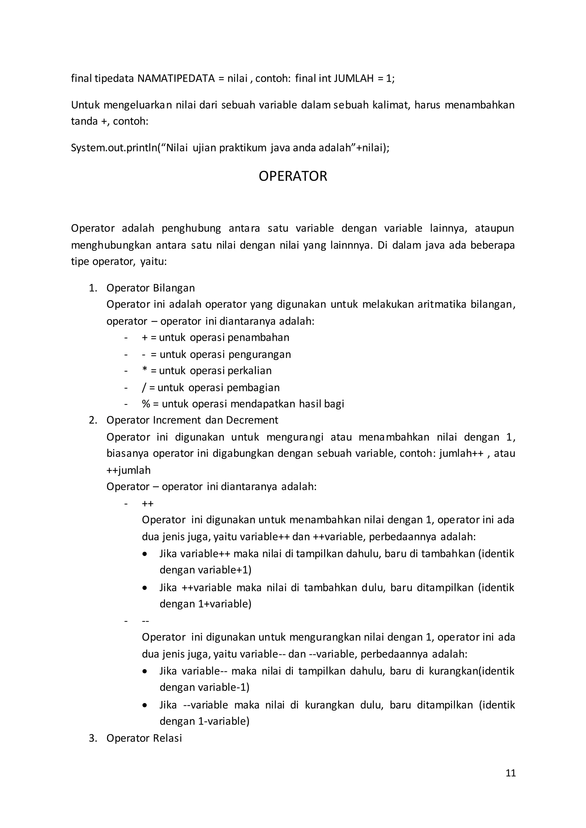 Mengenal pemrograman java | DOCX